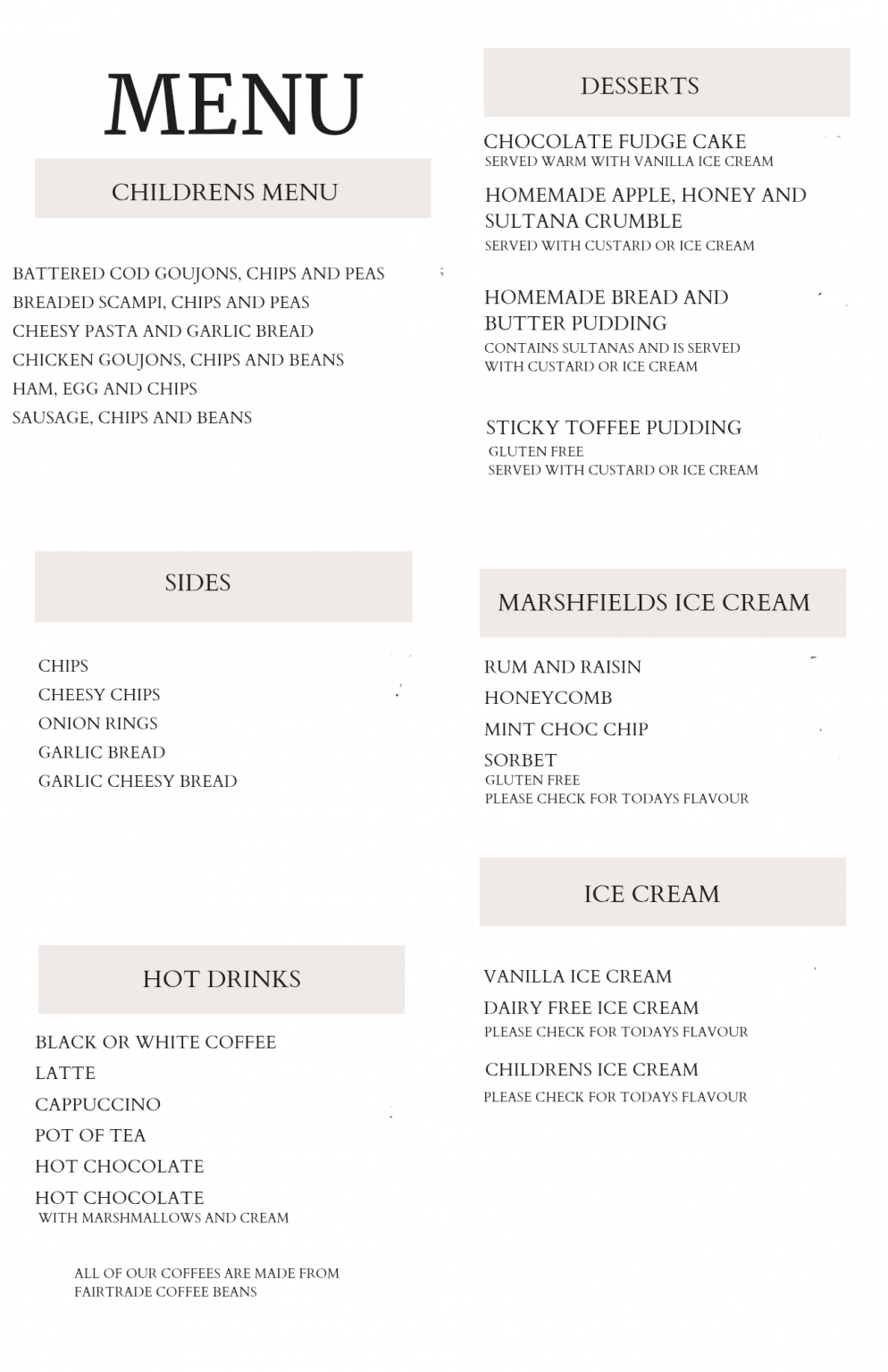 Menu - Swan Inn